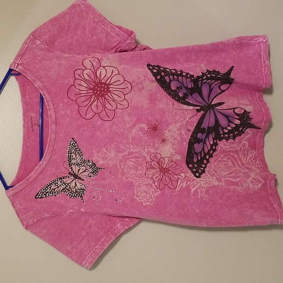 Westbound | Tops | Y2k Spring Pink Butterfly Bedazzled Short Sleeve Tee ...